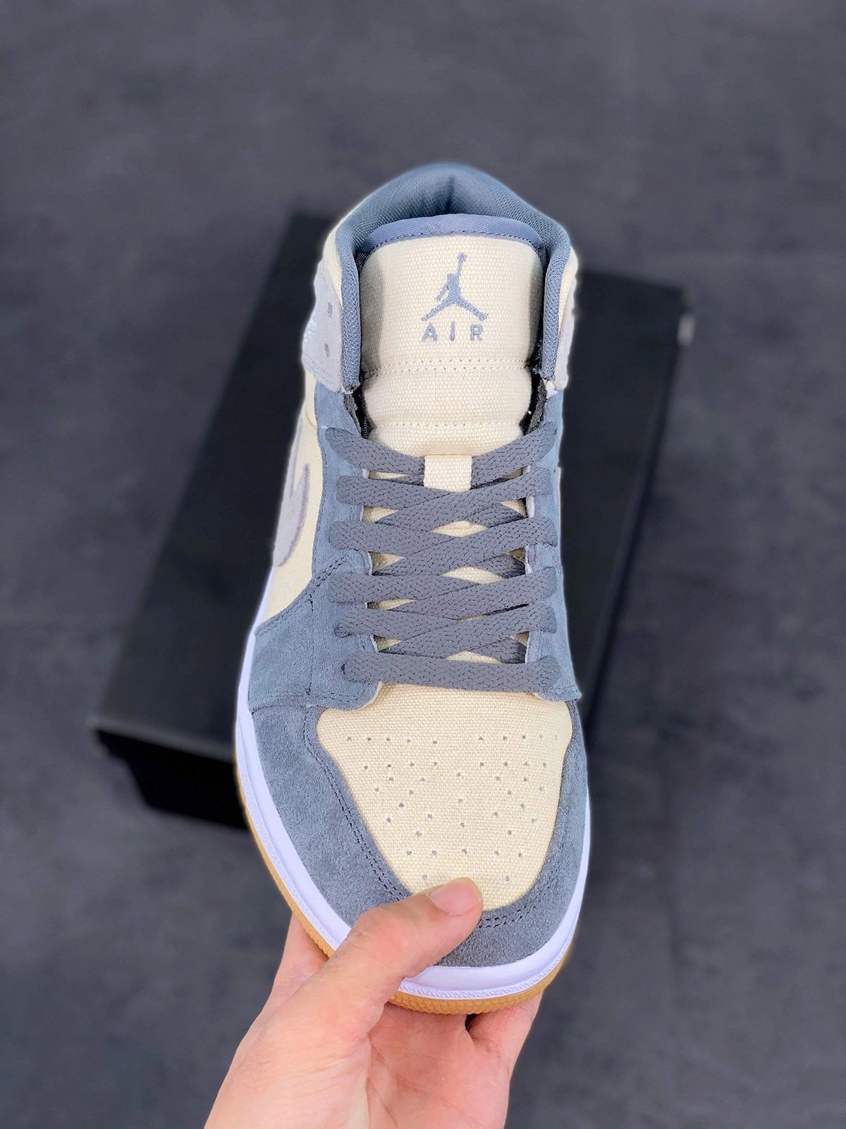 Air Jordan 1 Mid Cream Canvas and Grey Suede DN4281-100 Ganebet Store ...