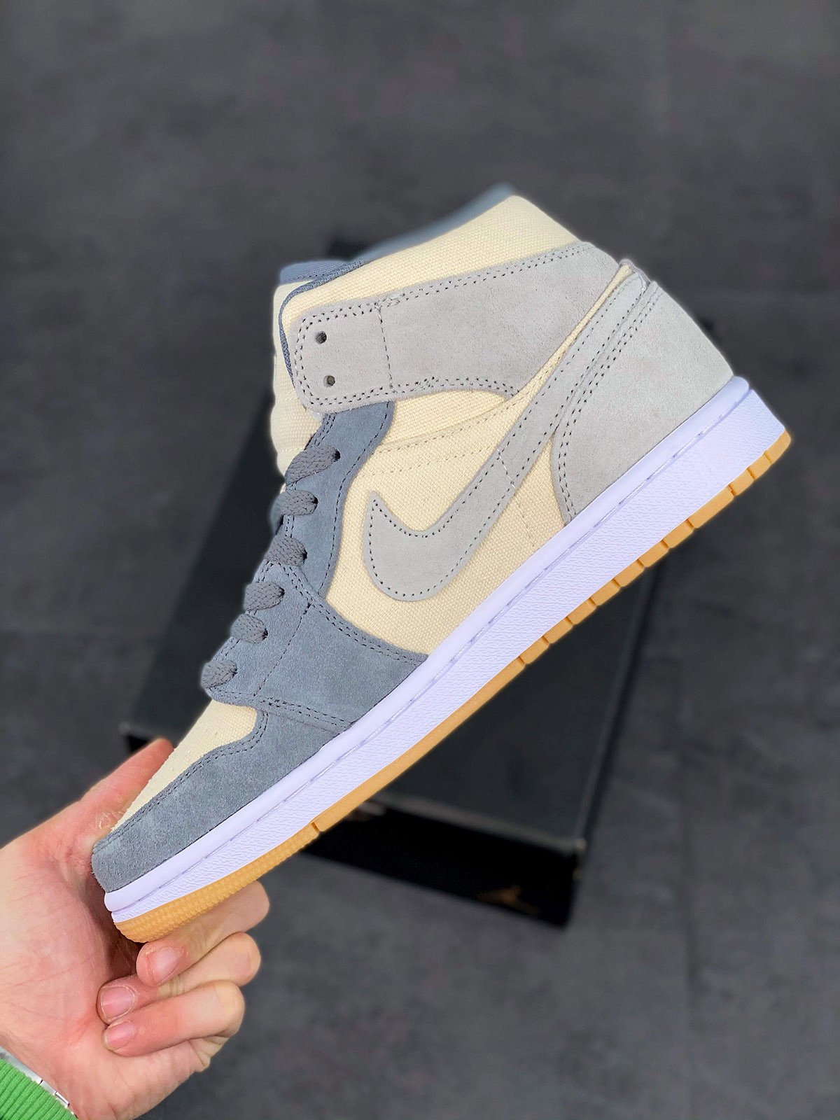 Air Jordan 1 Mid Cream Canvas and Grey Suede DN4281-100 Ganebet Store ...
