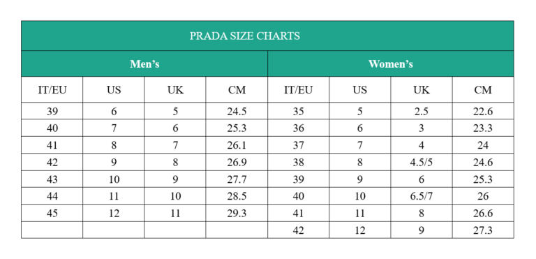 prada size chart – Ganebet Store